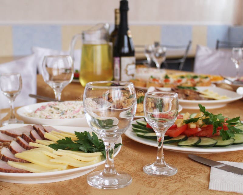 Festive Table in the Russian Restaurant. Kitchen and Serving Stock ...