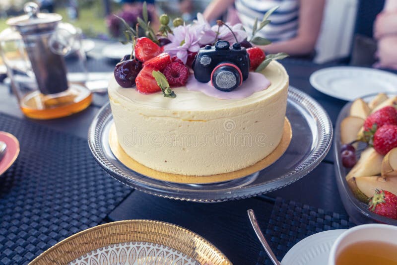 Festive Table, Served. Cake and Tea Utensils Congratulation Concept ...