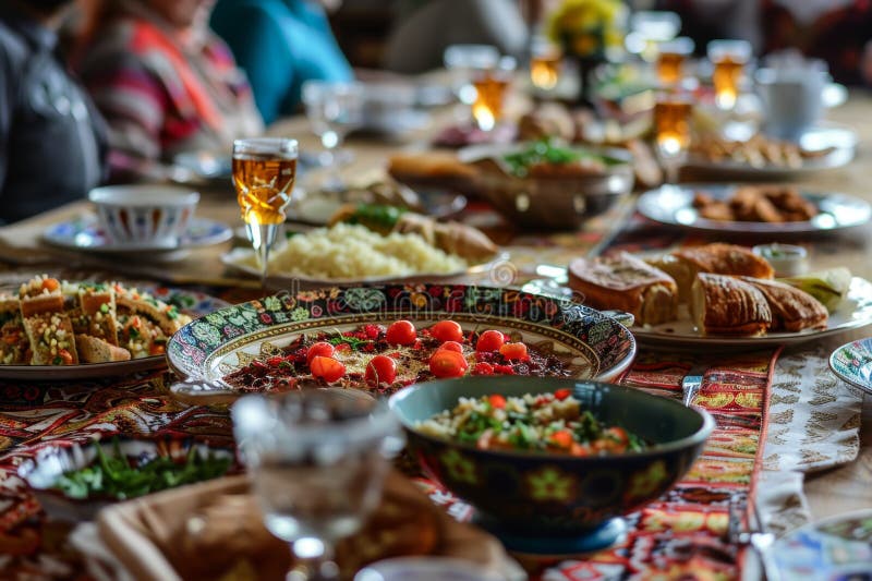 Festive Table Set with Assorted Foods and Beverages for Ramadan, AI ...