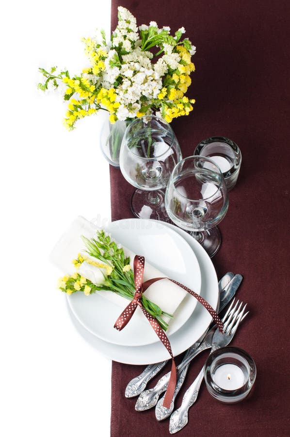 Festive Table Setting in Brown Stock Photo - Image of anniversary, dish ...