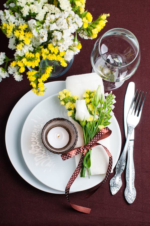 Festive Table Setting in Brown Stock Photo - Image of dining, meal ...