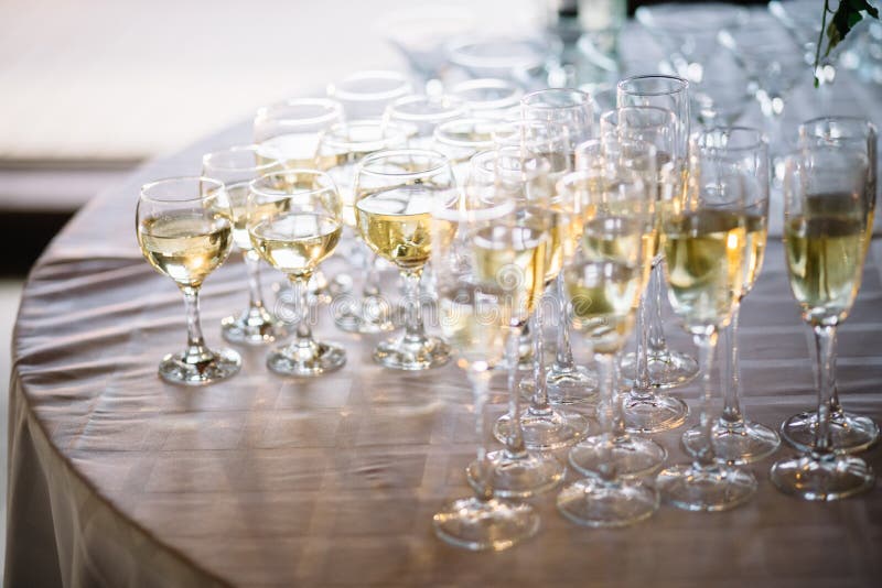 Festive Table Setting with Champagne. Champagne Glasses Close Up Stock ...