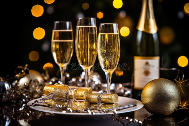 Festive Table Setting with Champagne and Favors Stock Illustration ...