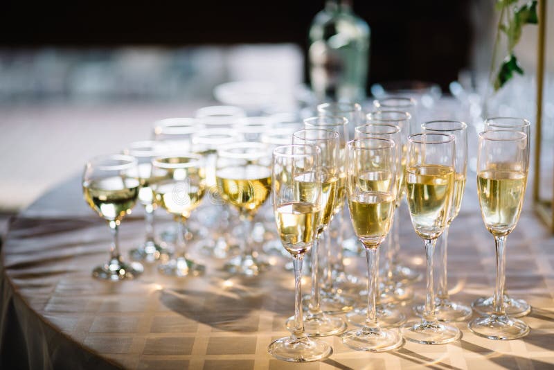 Festive Table Setting with Champagne. Champagne Glasses Close Up Stock ...