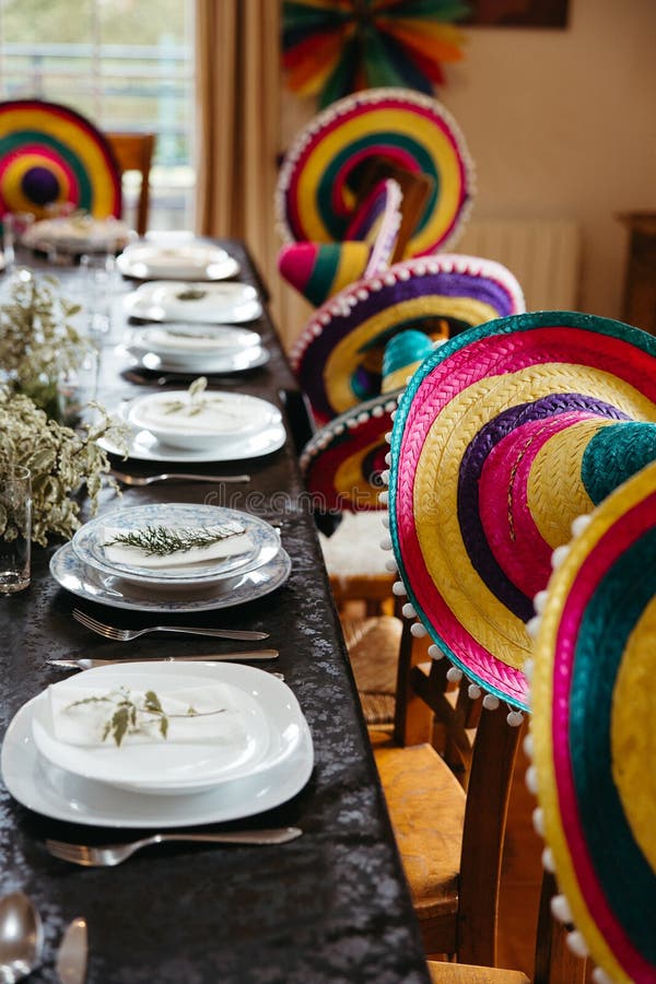 Festive Table Setting Colorful Mexican Sombreros Stock Photos - Free ...