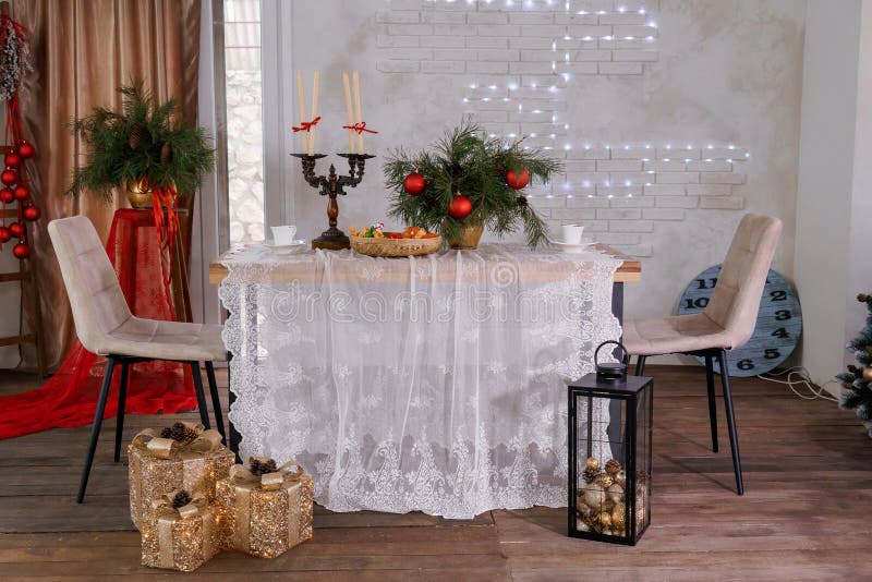 Festive Table Setting for a Cozy Christmas Celebration Stock Image ...