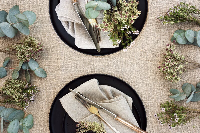 Festive Table Setting in Natural Boho Styl Stock Image - Image of style ...