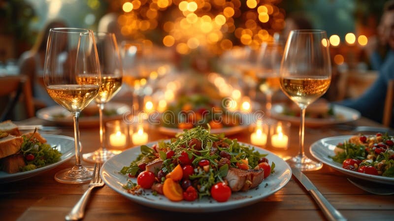 Festive Table Setting with Dishes Stock Illustration - Illustration of ...