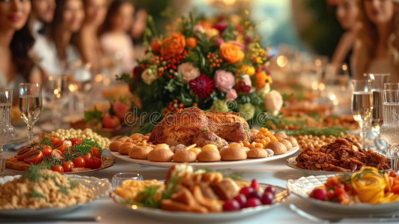 Festive Table Setting with Dishes Stock Illustration - Illustration of ...
