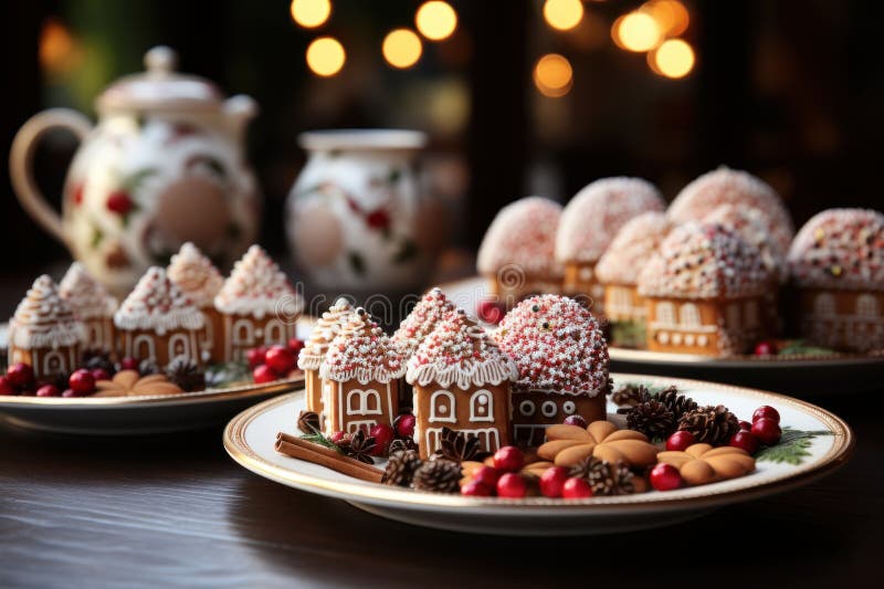 Festive Table Setting with Gingerbread Houses, Christmas Wallpaper, AI ...