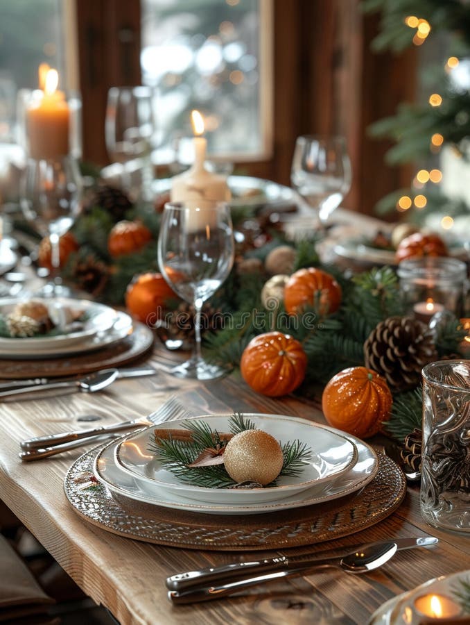 Festive Table Setting for Holiday Celebration Stock Photo - Image of ...