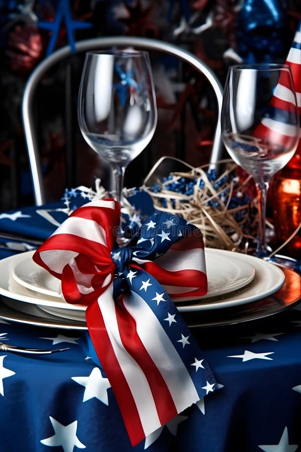 Festive Table Setting for July 4th Celebration. American Flag on a ...