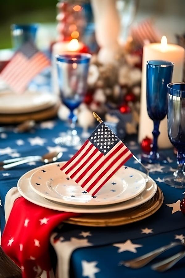 Festive Table Setting for July 4th Celebration. American Flag on a ...