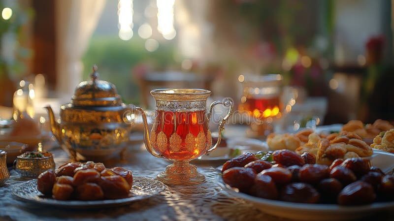 Festive Table Setting with Middle Eastern Sweets and Beverages during a ...