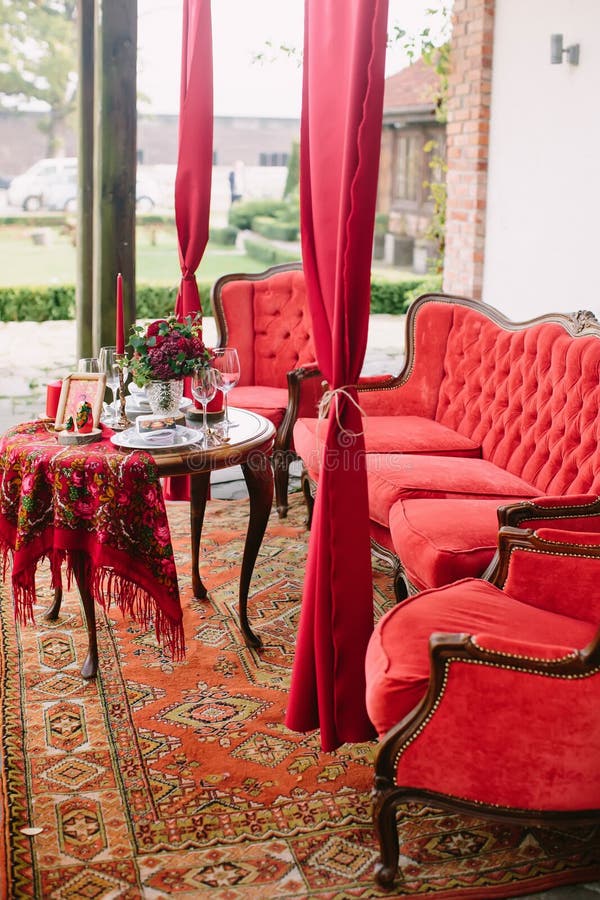 Festive Table Setting in National Russian Style. Red Color in Decor and ...