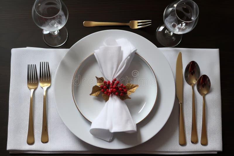 Festive Table Setting with Place Settings, Napkins and Silverware Stock ...