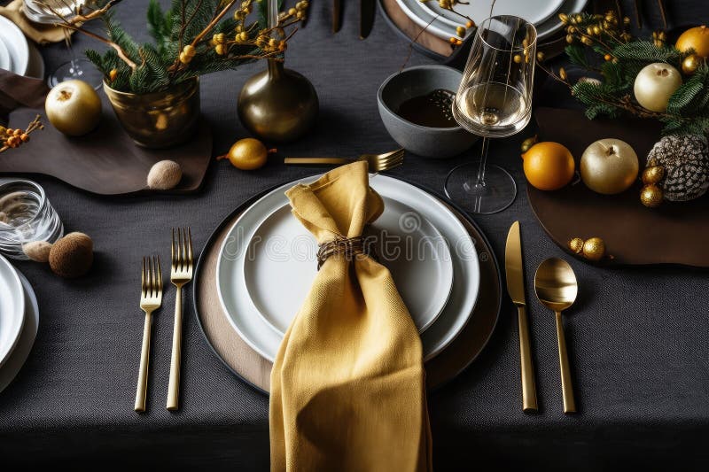 Festive Table Setting with Place Settings, Napkins and Silverware Stock ...