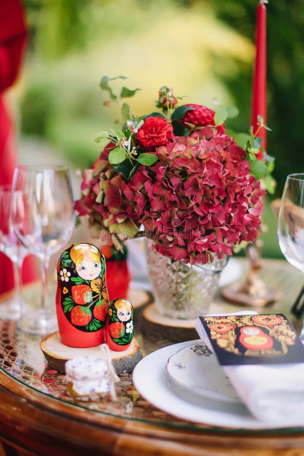 Festive Table Setting in Red, Using the National Russian Toy ...