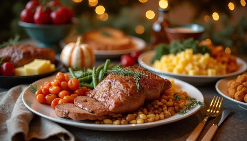 Festive Table with Treats and Various Dishes, Ai Generated Stock ...
