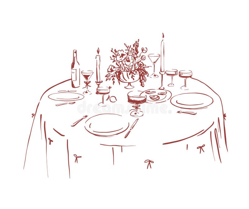 Festive Table, Whimsical Line Illustrations. Wedding Invitation, Menu ...