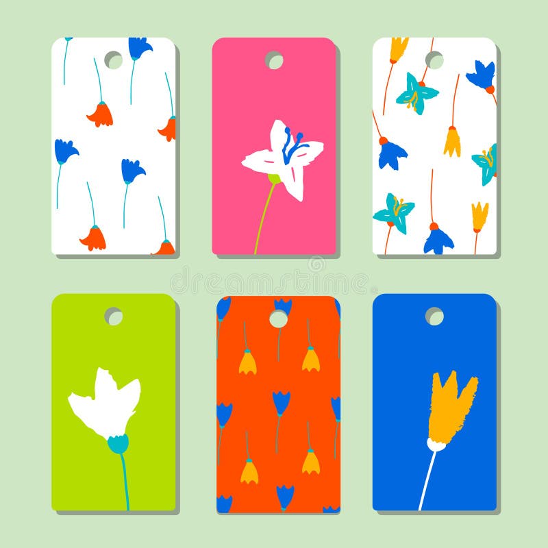 Festive Tag Set with Spring Flowers for Print. Stock Vector ...