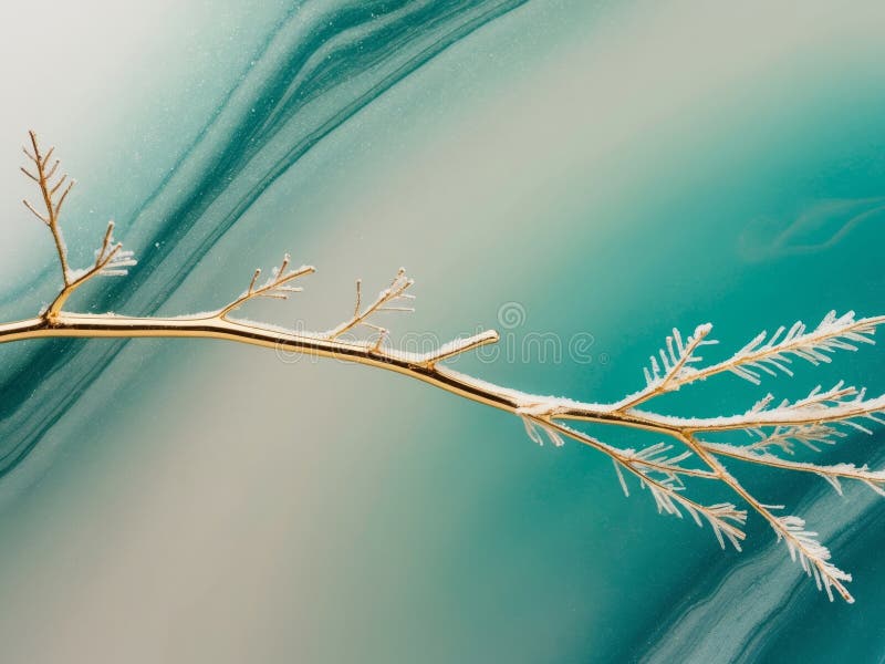 Festive Teal Marble Background with Gold Winter Branch. Stock Photo ...