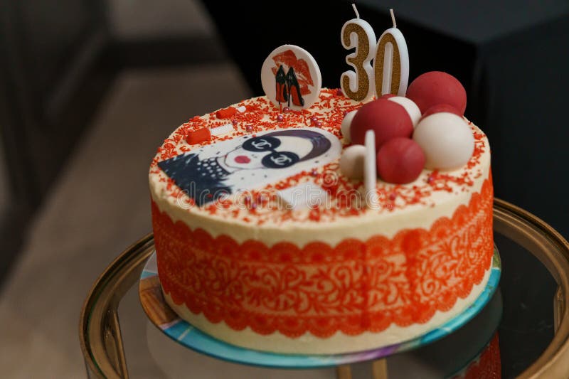 Festive 30th Birthday Cake with Elegant Decoration Stock Photo - Image ...