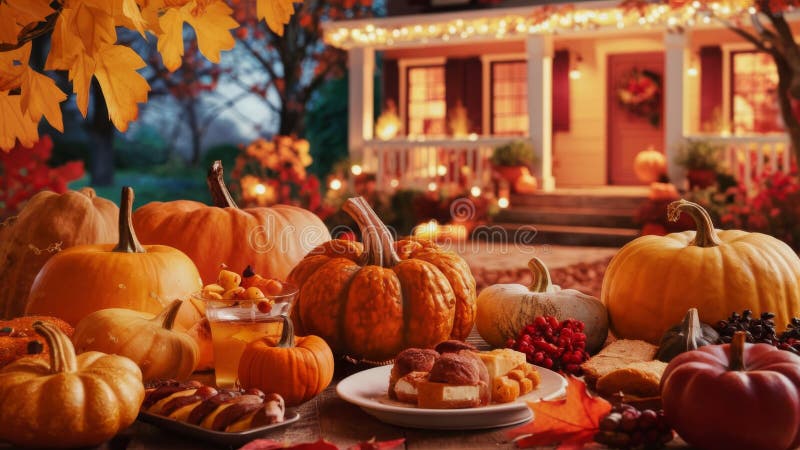 Festive Thanksgiving Background with Autumn Leaves and Decor Stock ...