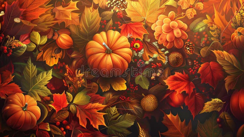 Festive Thanksgiving Banner with Autumn Elements in Rich Fall Colors ...