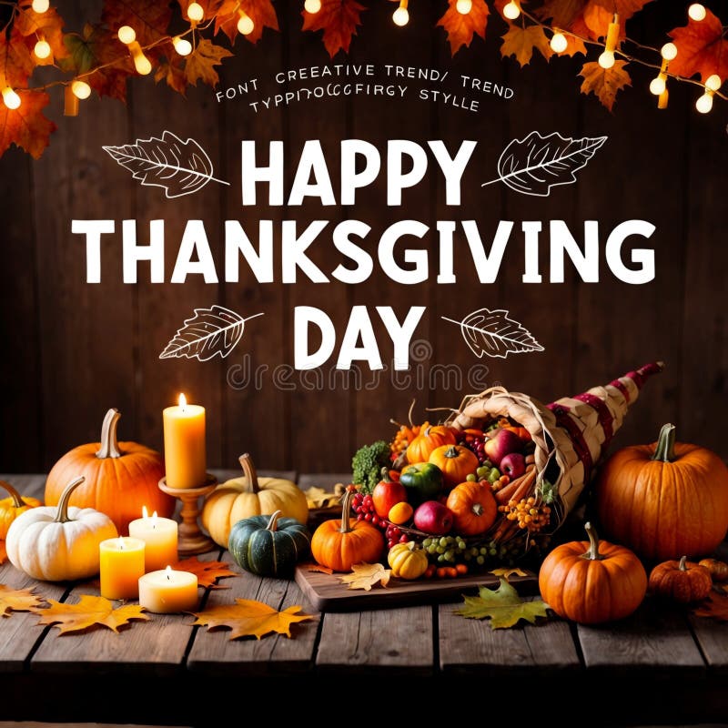 Festive Thanksgiving Day Display with Cornucopia Pumpkins and Autumn ...