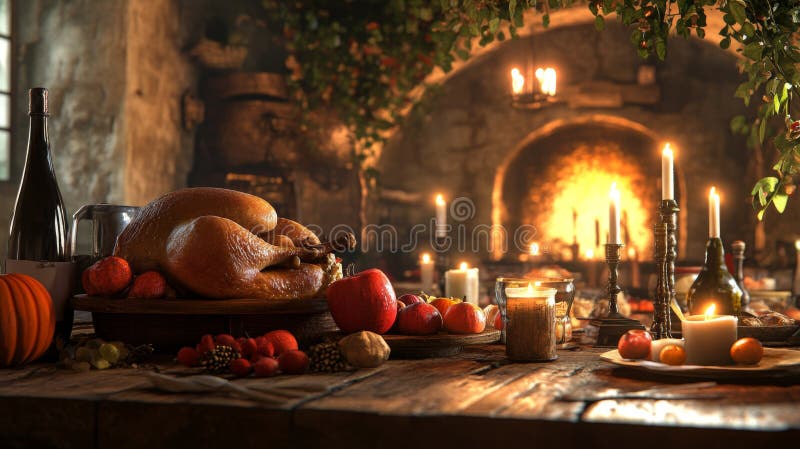 Festive Thanksgiving Dinner Table Setting with Roasted Turkey Stock ...
