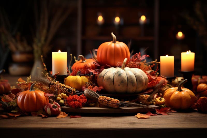 Festive Thanksgiving Table Centerpiece with Stock Illustration ...