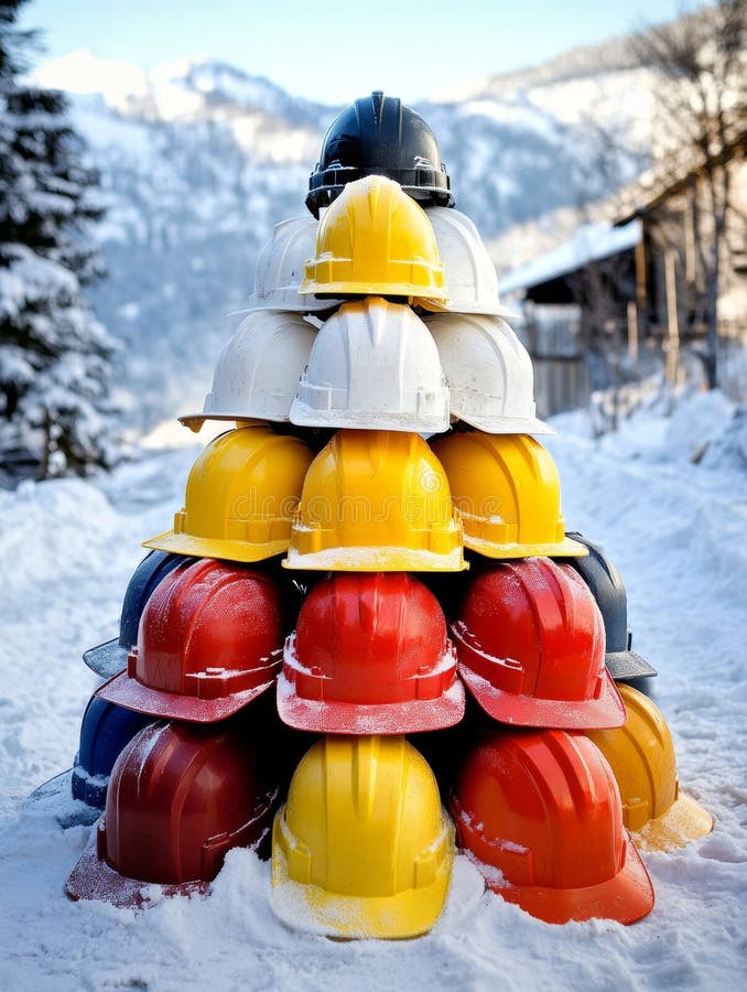 A Festive Tree Created with Construction Helmets, Trowels, and Bright ...