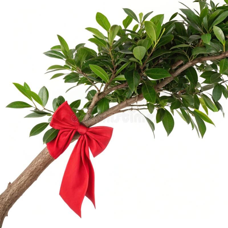 Festive Tree Limb Adorned with Bow Isolated on White Background Stock ...