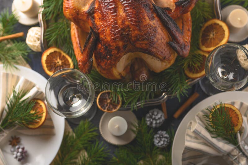 Festive Turkey, on a Served Table, Recipes, Horizontal Frame Stock ...