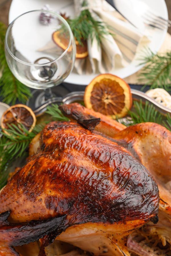 Festive Turkey, on a Served Table, Vertical Frame Stock Image - Image ...