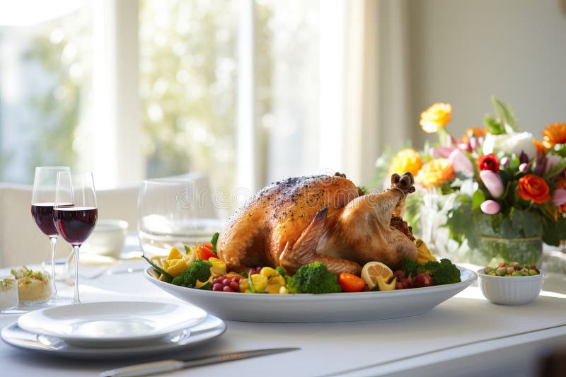 Festive Turkey on the Table, Light Shades. Stock Photo - Image of ...