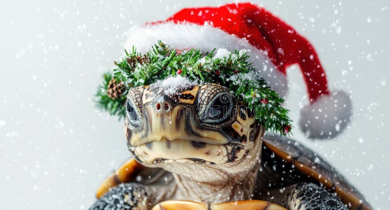 Festive Turtle Wearing Santa Hat Stock Illustration - Illustration of ...