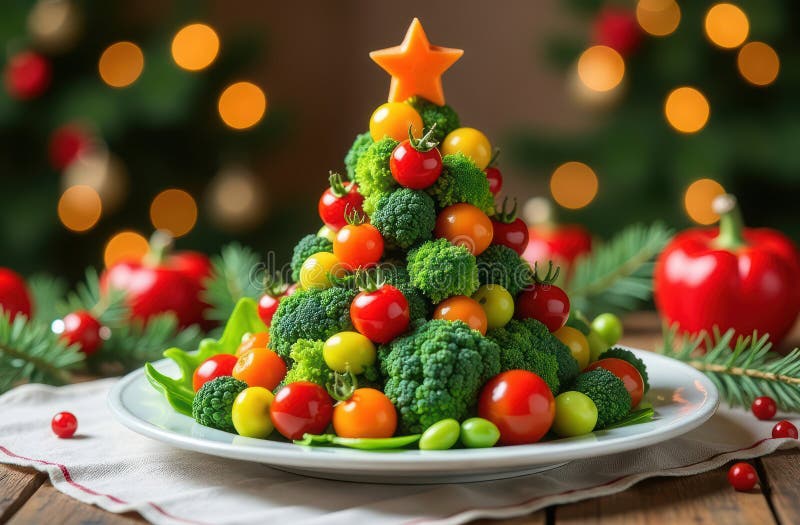 Festive Vegetable Christmas Tree with Broccoli, Cherry Tomatoes, and ...