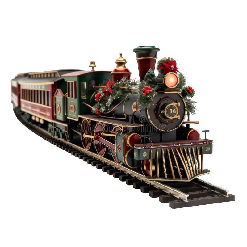 Festive Vintage Steam Train with Christmas Decorations Stock Photo ...
