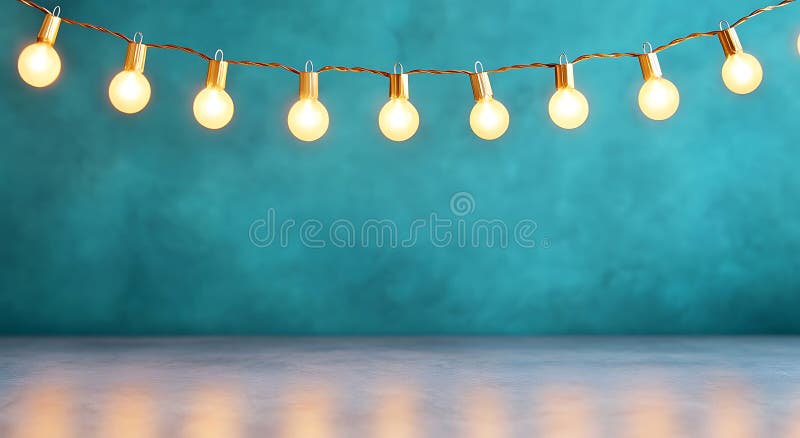 Festive Warm Ambient Lighting String Lights on Teal Backdrop with ...