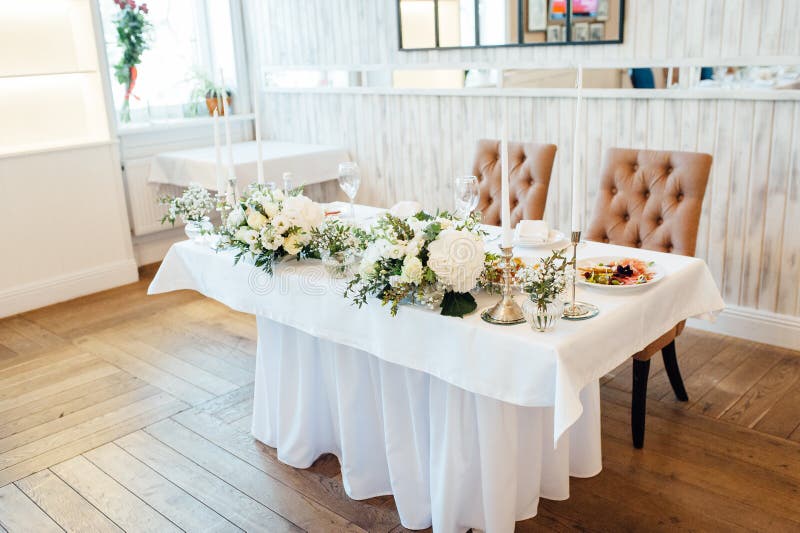 Festive Wedding Table Setting. Empty Wine Glasses Stock Image - Image ...