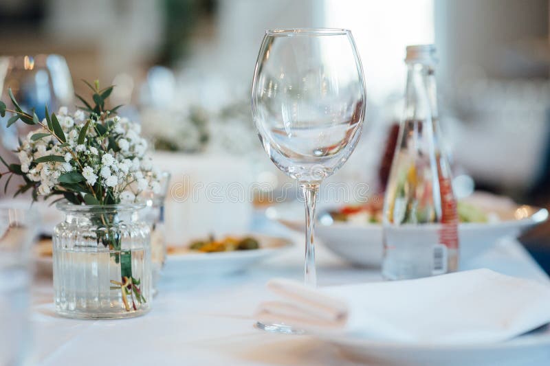 Festive Wedding Table Setting. Empty Wine Glasses Stock Photo - Image ...