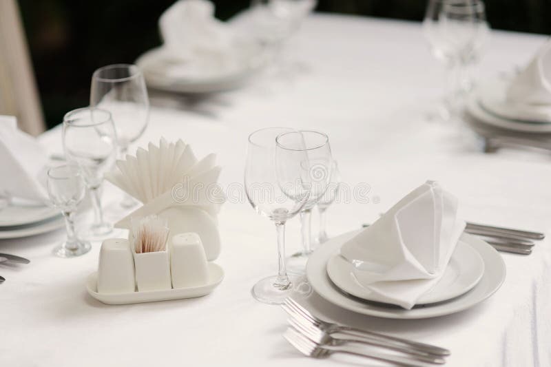 Festive Wedding Table Setting. Empty Wine Glasses Stock Image - Image ...