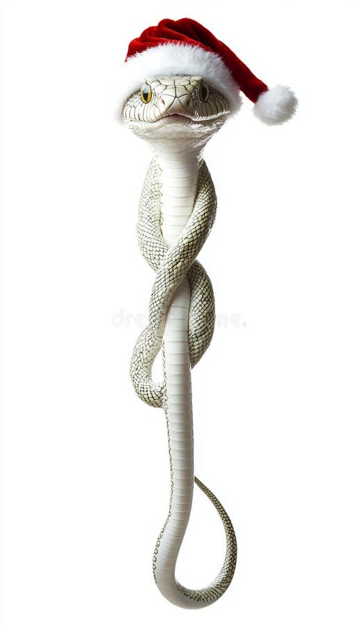 Festive White-Lipped Pit Viper Wearing a Santa Hat, Isolated on a Clean ...