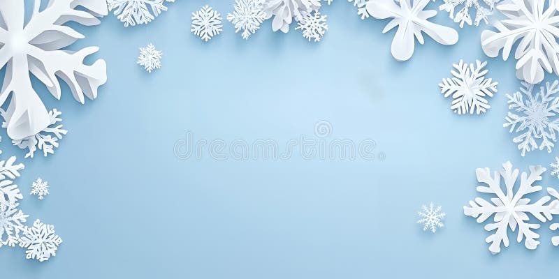 Festive Winter Background Elegant White Paper Snowflakes on Light Blue ...