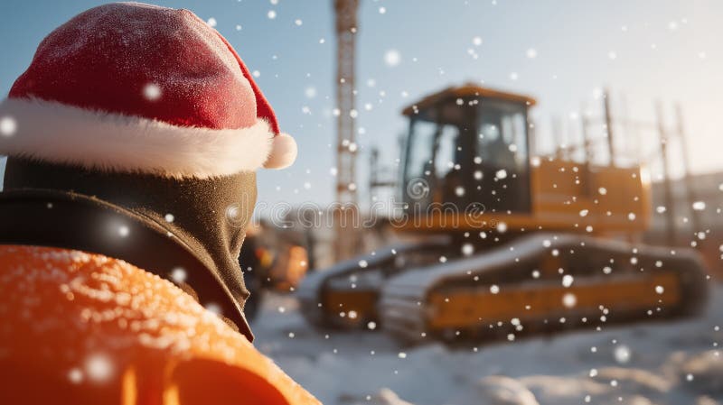 Festive Winter Construction Scene with Workers in Snowy Setting AI ...