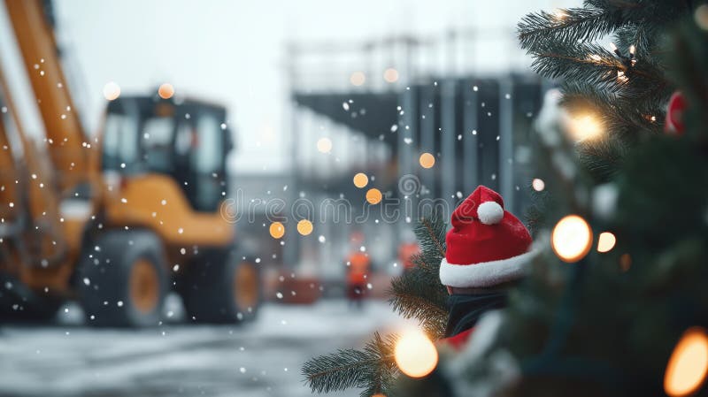 Festive Winter Construction Site with Workers and Snowy Atmosphere AI ...
