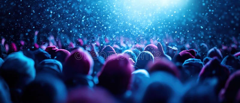 Festive Winter Crowd in Snowy Evening Light Stock Illustration ...