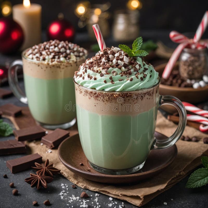 Festive Winter Delight Mocha Mint Latte with Peppermint and Chocolate ...
